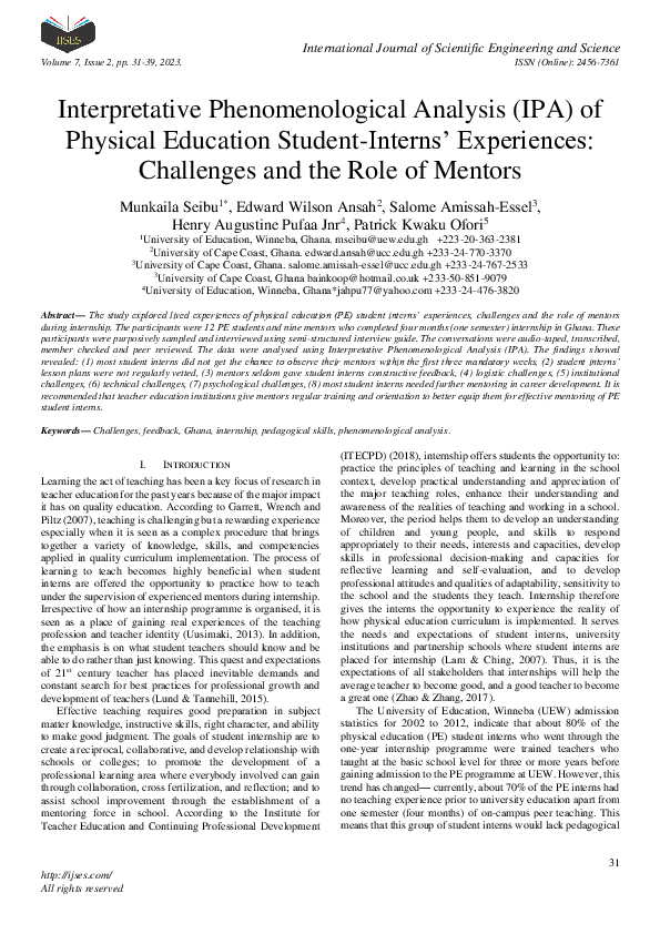 (PDF) Interpretative Phenomenological Analysis (IPA) of Physical ...