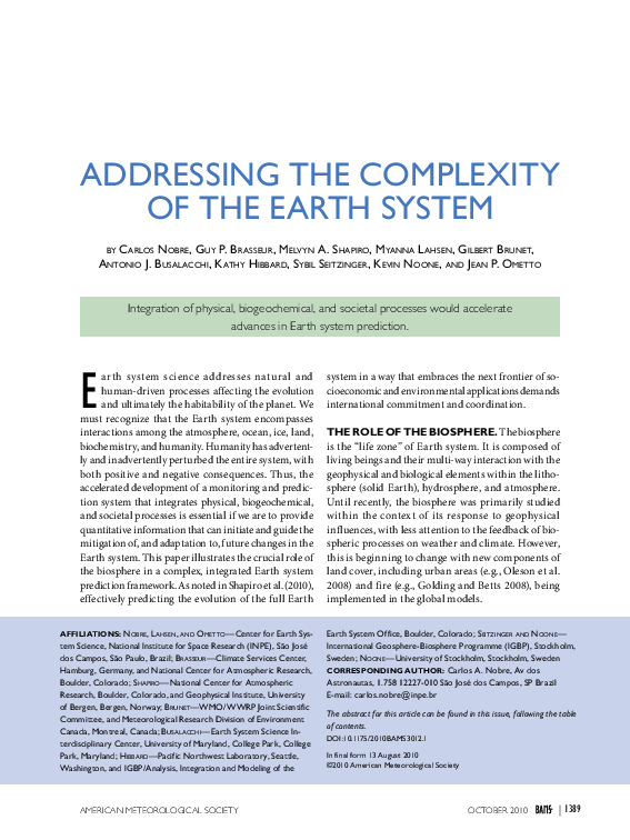 (PDF) Addressing the Complexity of the Earth System