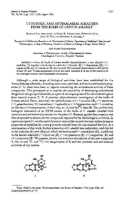 (PDF) Cytotoxic and Antimalarial Alkaloids from the Bulbs of Crinum amabile