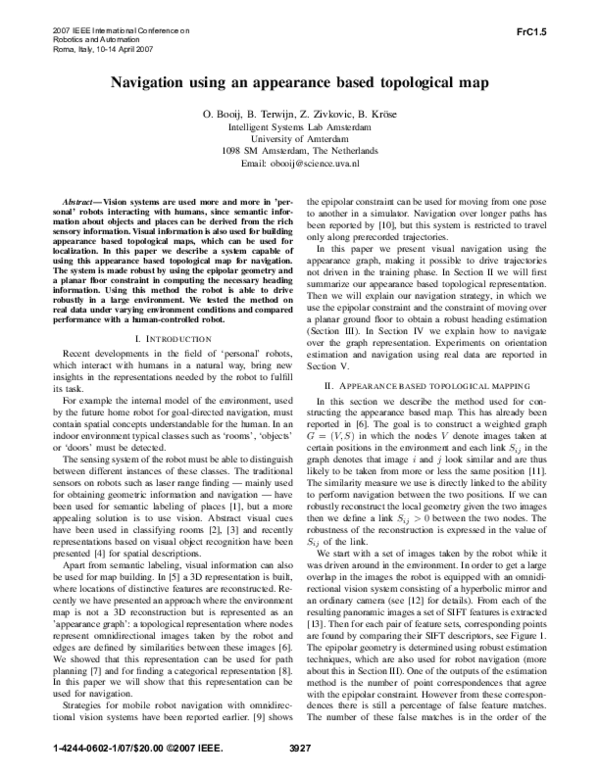 Pdf Navigation Using An Appearance Based Topological Map
