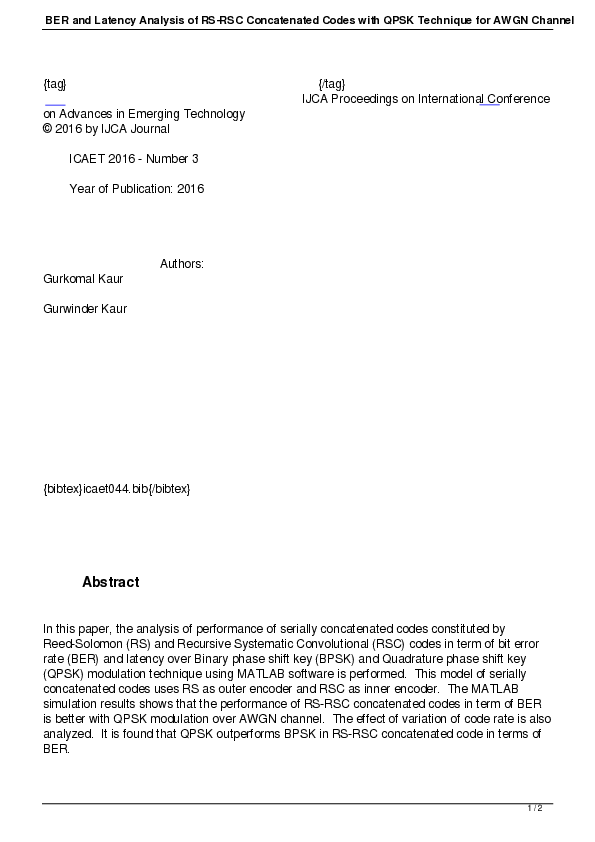 (PDF) BER and Latency Analysis of RS-RSC Concatenated Codes with QPSK ...
