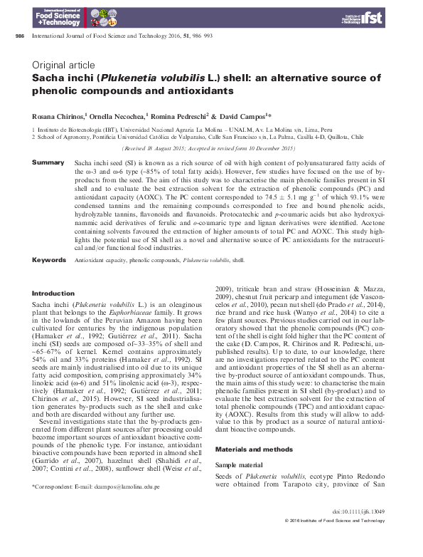 (PDF) Sacha inchi (Plukenetia volubilisL.) shell: an alternative source ...