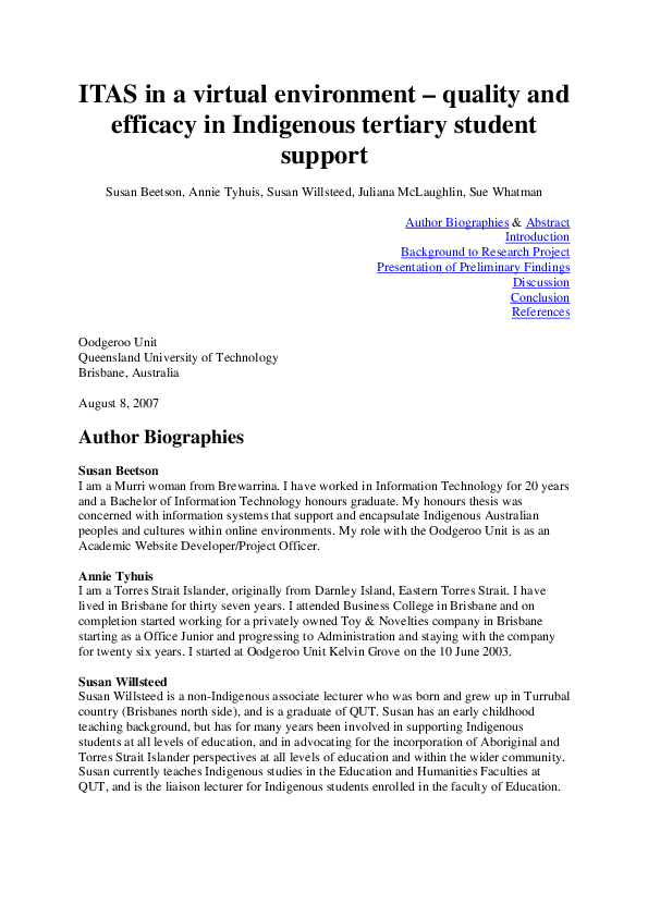 (PDF) ITAS in a virtual environment quality and efficacy in Indigenous ...