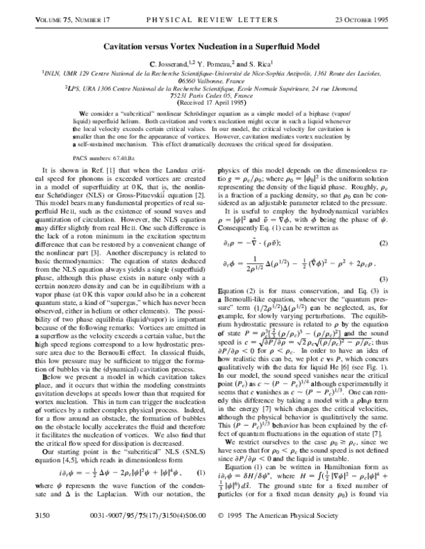 (PDF) Cavitation versus Vortex Nucleation in a Superfluid Model