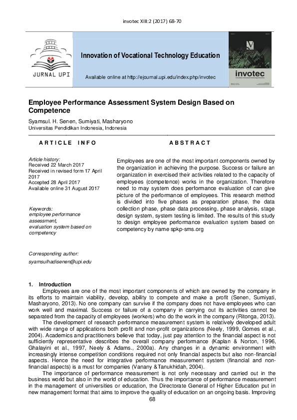 (PDF) Employee Performance Assessment System Design Based on Competence