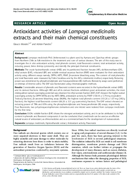 (PDF) Antioxidant activities of Lampaya medicinalis extracts and their main chemical constituents
