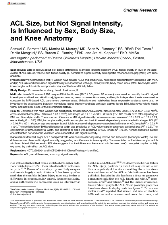 Pdf Acl Size But Not Signal Intensity Is Influenced By Sex Body