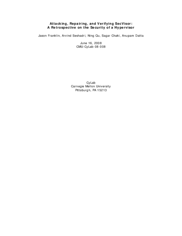 (PDF) Attacking, Repairing, and Verifying SecVisor: A Retrospective on ...