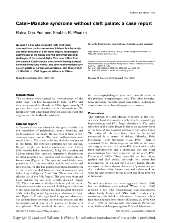 (PDF) Catel???Manzke syndrome without cleft palate: a case report