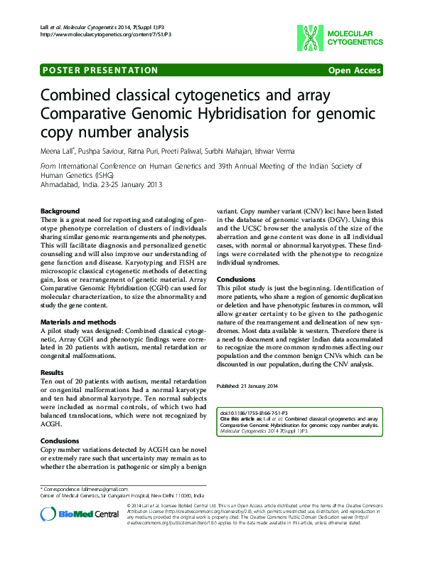 (PDF) Combined classical cytogenetics and array Comparative Genomic Hybridisation for genomic ...