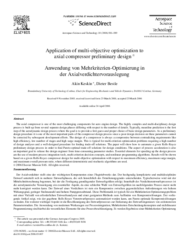 (PDF) Multi-objective Optimization in Compressor Design
