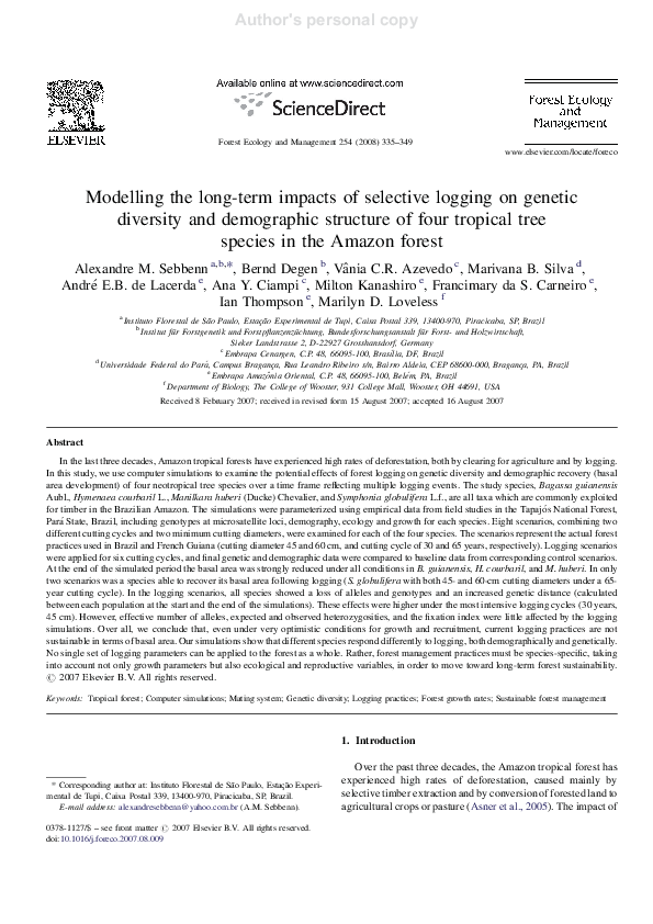 (PDF) Modelling the long-term impacts of selective logging on genetic diversity and demographic ...