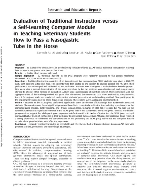 (PDF) Evaluation of Traditional Instruction versus a Self-Learning ...