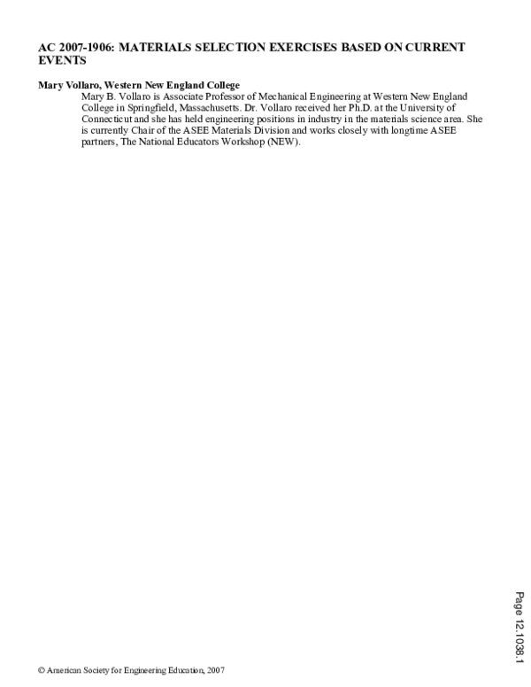 (PDF) Materials Selection Exercises Based On Current Events