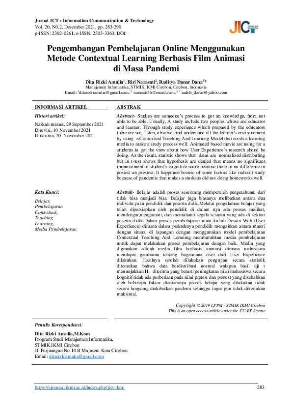 (PDF) Pengembangan Pembelajaran Online Menggunakan Metode Contextual ...