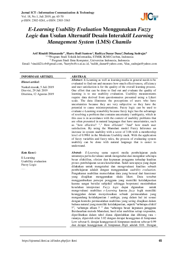 (PDF) E-Learning Usability Evaluation Menggunakan Fuzzy Logic dan Usulan Alternatif Desain ...