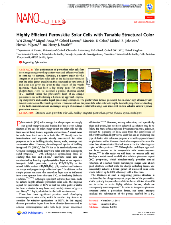 (PDF) Highly Efficient Perovskite Solar Cells with Tunable Structural Color
