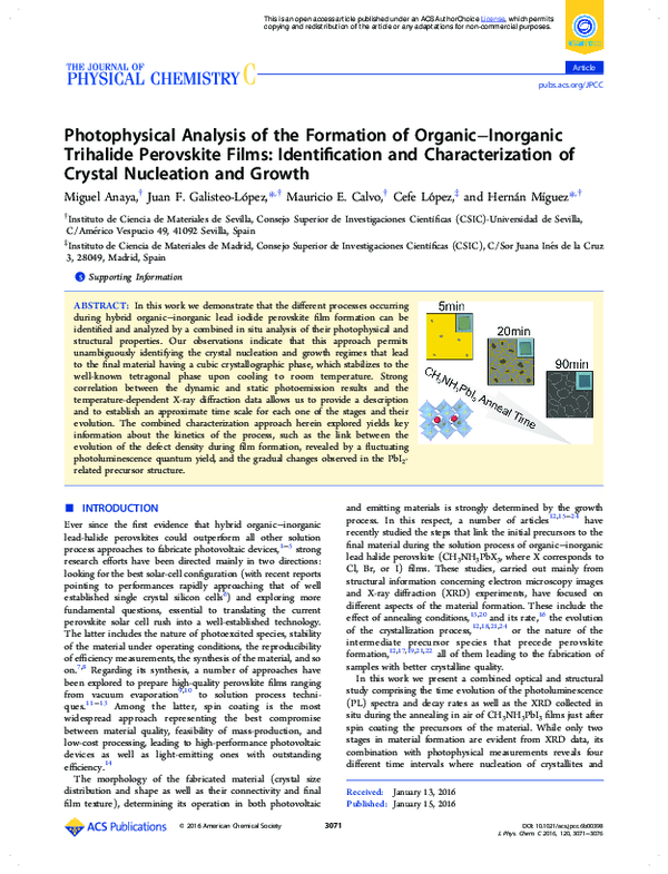 (PDF) Photophysical Analysis of the Formation of Organic–Inorganic ...
