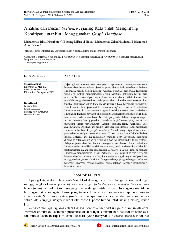 (PDF) Analisis dan Desain Software Jejaring Kata Menggunakan Graph Database