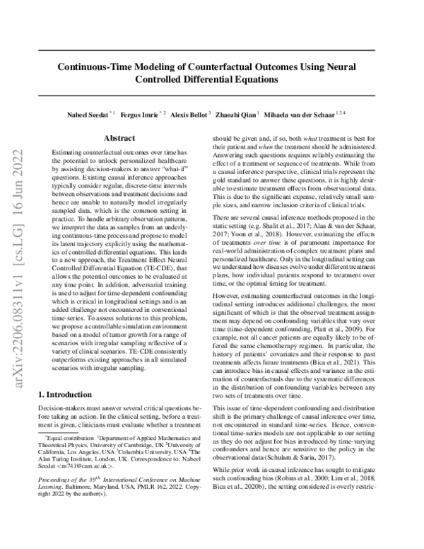 (PDF) Continuous-Time Modeling of Counterfactual Outcomes Using Neural Controlled Differential ...