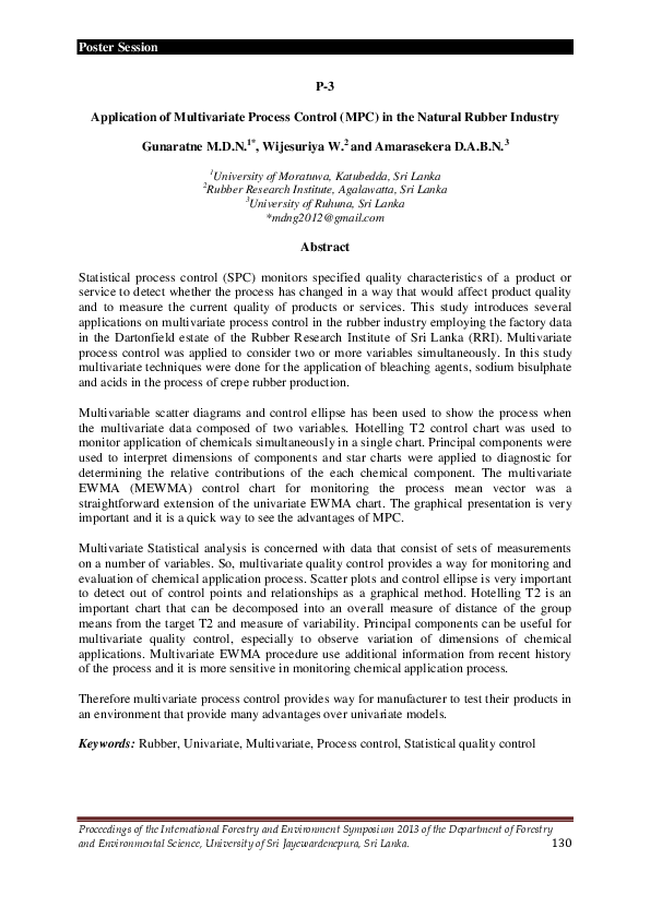 (PDF) Application of Multivariate Process Control (MPC) in the Natural Rubber Industry