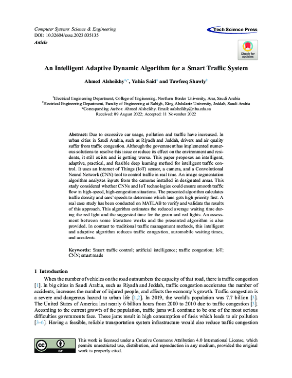 Pdf An Intelligent Adaptive Dynamic Algorithm For A Smart Traffic System 6398