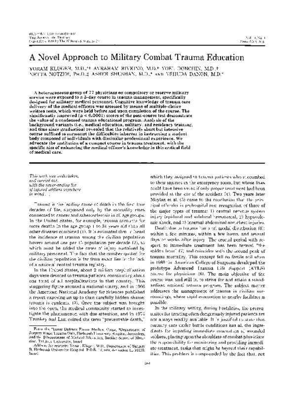 (PDF) A Novel Approach to Military Combat Trauma Education