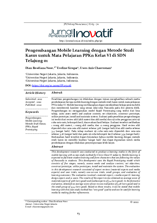 (PDF) Pengembangan Mobile Learning dengan Metode Studi Kasus untuk Mata Pelajaran PPKn Kelas VI ...
