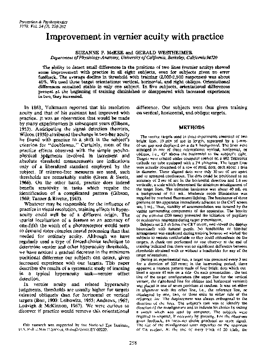 (PDF) Improvement in vernier acuity with practice