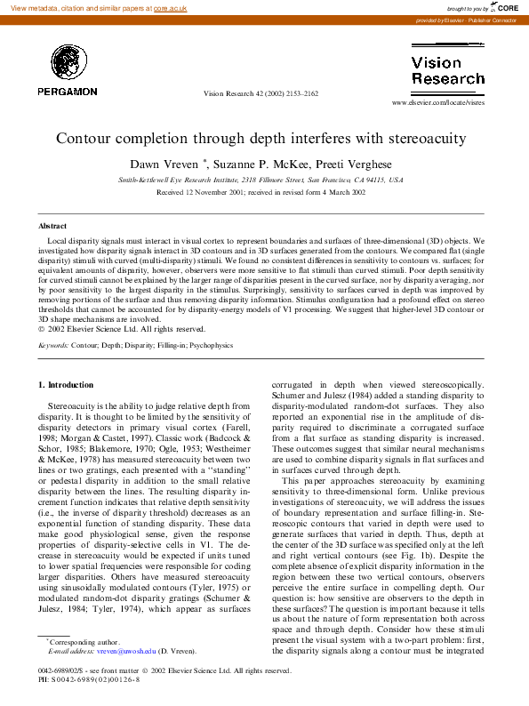 (PDF) Contour completion through depth interferes with stereoacuity