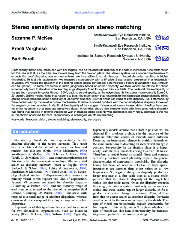 (PDF) Stereo sensitivity depends on stereo matching