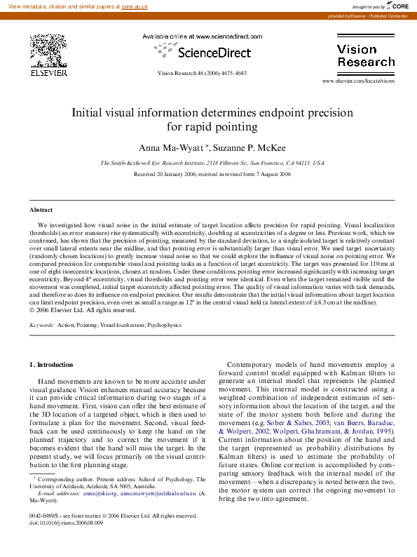 Pdf Initial Visual Information Determines Endpoint Precision For Rapid Pointing
