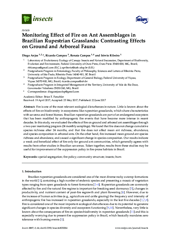 (PDF) Monitoring Effect of Fire on Ant Assemblages in Brazilian Rupestrian Grasslands ...