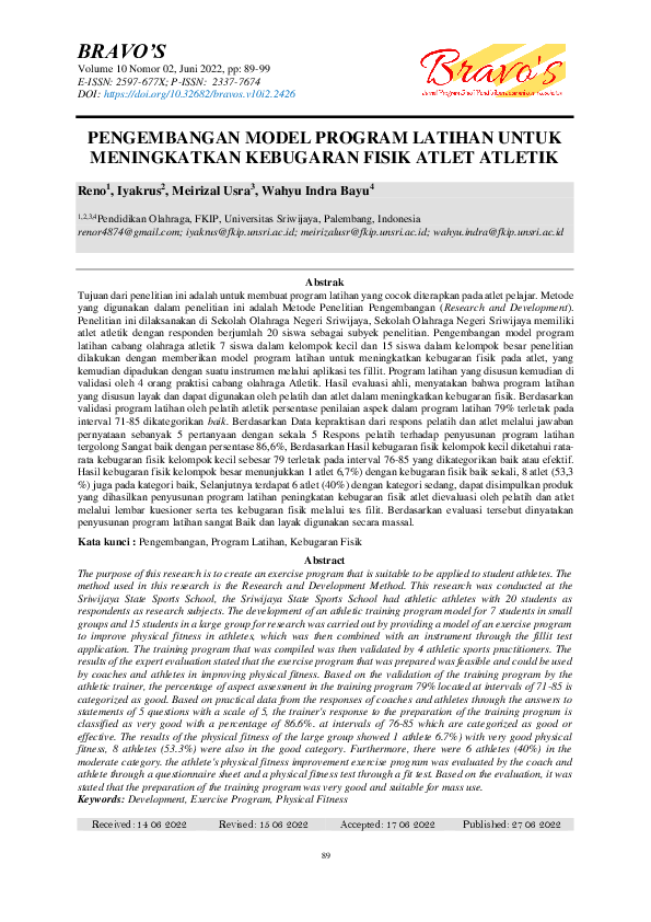 (PDF) Pengembangan Model Program Latihan Untuk Meningkatkan Kebugaran Fisik Atlet Atletik