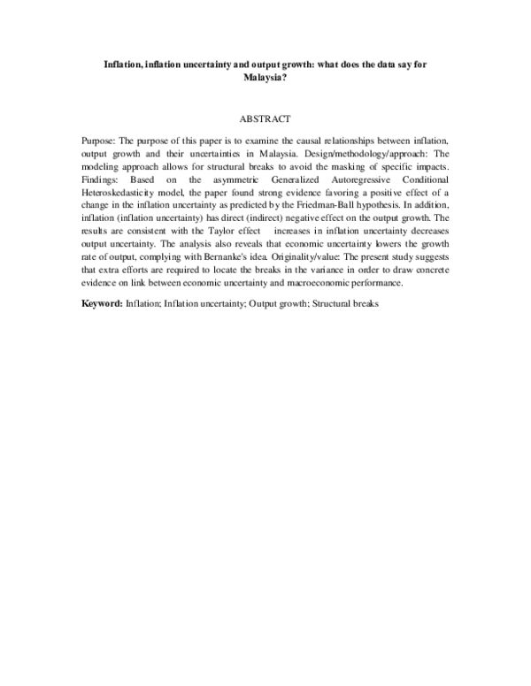 (PDF) Inflation, inflation uncertainty and output growth: what does the data say for Malaysia?