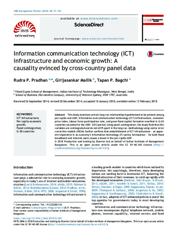 (PDF) Information communication technology (ICT) infrastructure and economic growth: A causality ...