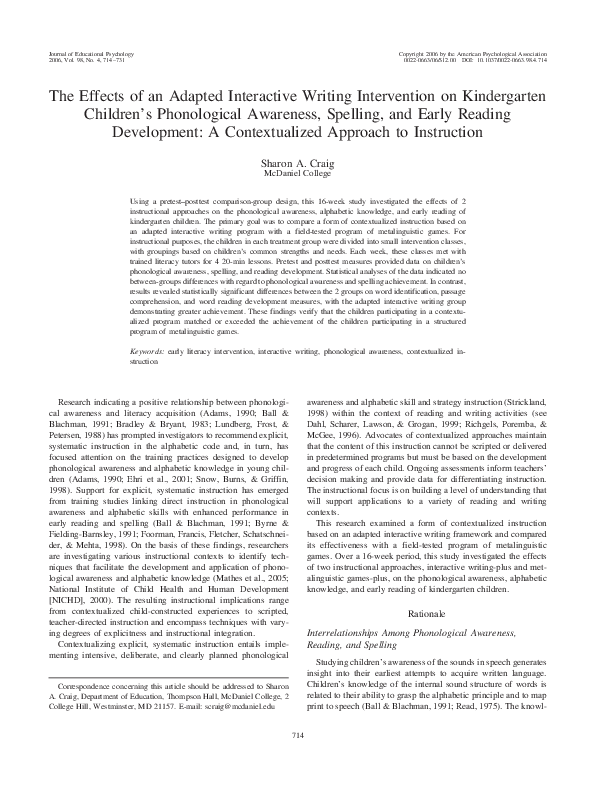 (PDF) The effects of an adapted interactive writing intervention on kindergarten children's ...