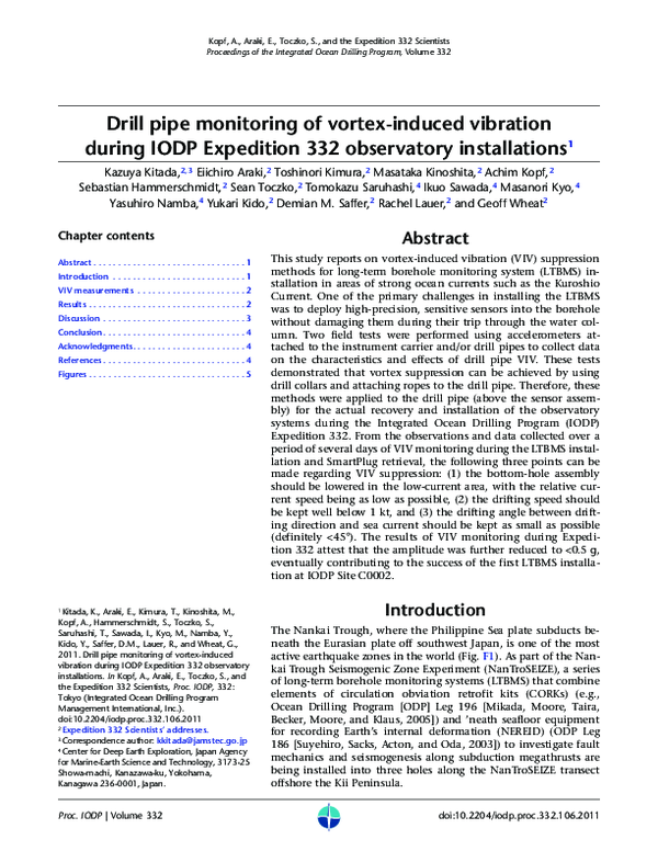 (PDF) Drill pipe monitoring of vortex-induced vibration during IODP Expedition 332 observatory ...