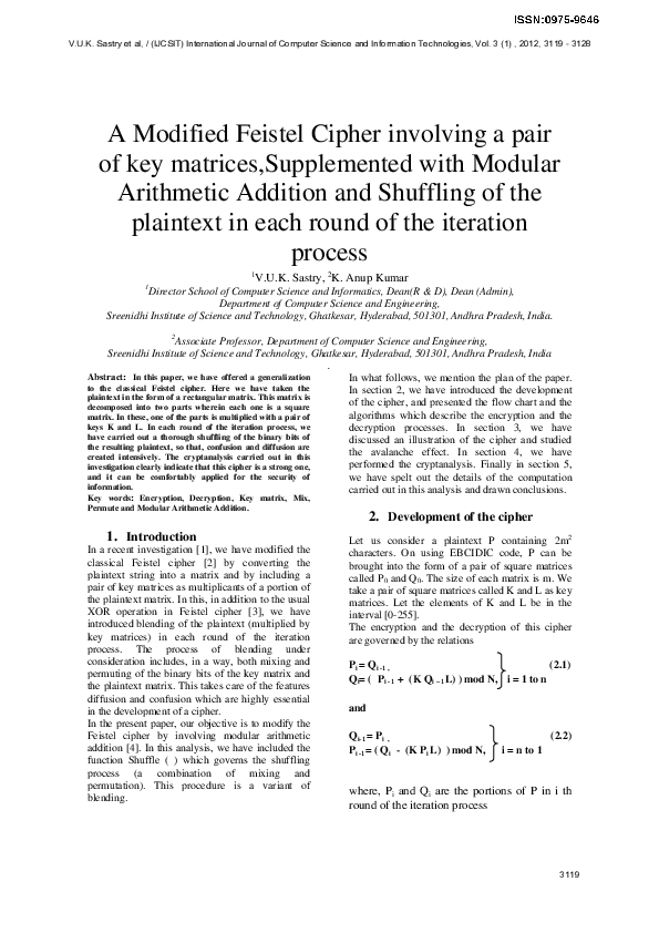 (PDF) A Modified Feistel Cipher involving a pair of key matrices ...