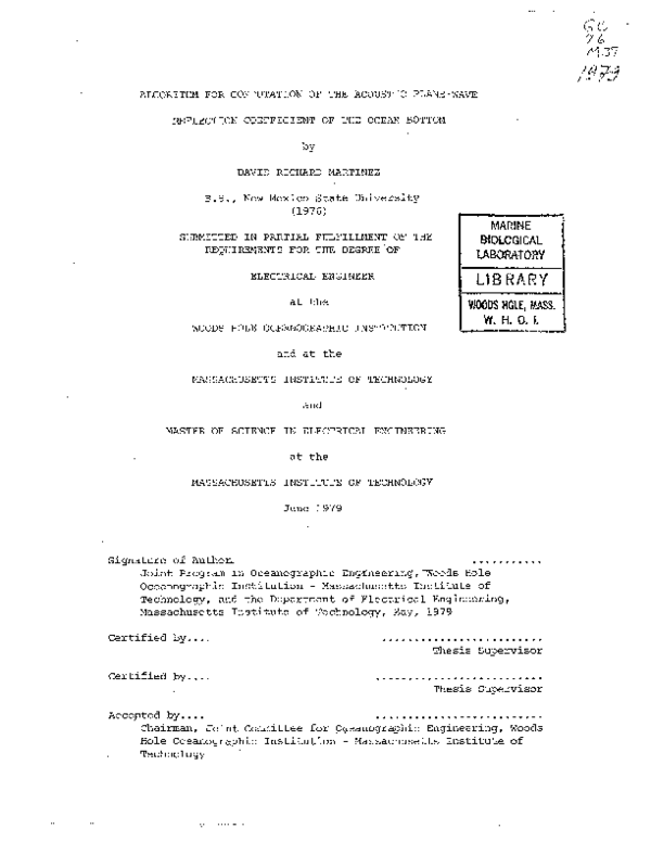 Pdf Algorithm For Computation Of The Acoustic Plane Wave Reflection