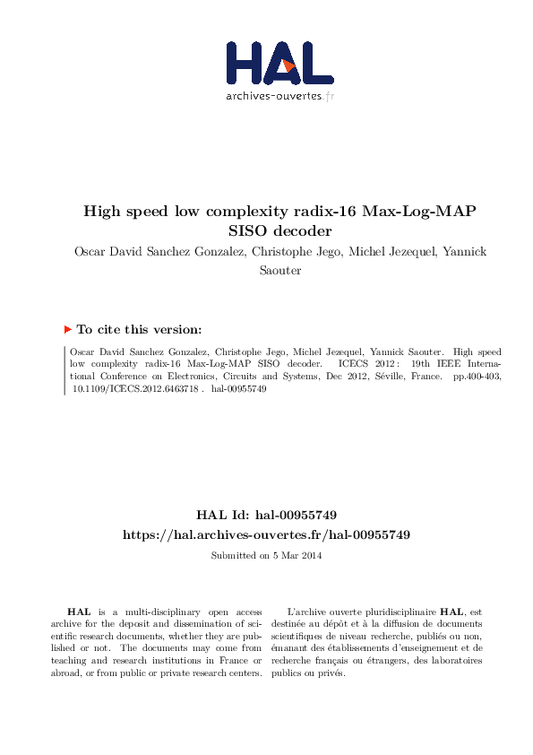 (PDF) High speed low complexity radix-16 Max-Log-MAP SISO decoder
