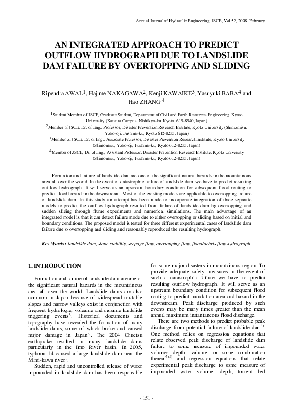 (PDF) An Integrated Approach to Predict Outflow Hydrograph Due to Landslide Dam Failure by ...
