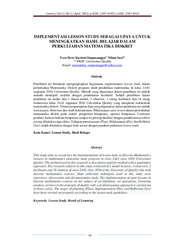 (PDF) Implementasi Lesson Study Sebagai Upaya Untuk Meningkatkan Hasil Belajar Dalam Perkuliahan ...