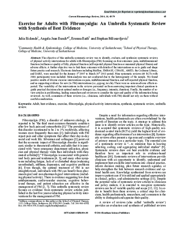 (PDF) Exercise for Adults with Fibromyalgia: An Umbrella Systematic ...
