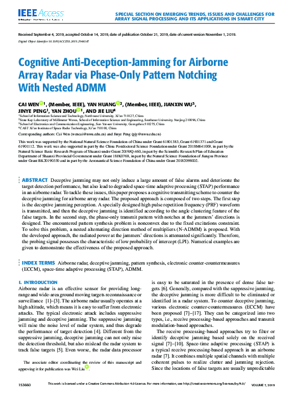 Pdf Cognitive Anti Deception Jamming For Airborne Array Radar Via Phase Only Pattern Notching