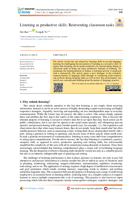(PDF) Listening as productive skills: Reinventing classroom tasks