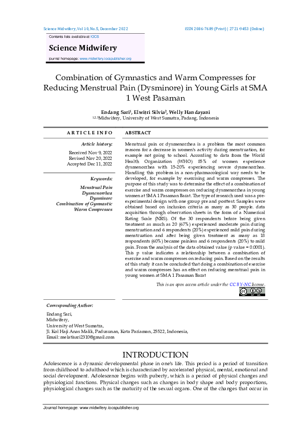 (PDF) Combination of Gymnastics and Warm Compresses for Reducing ...