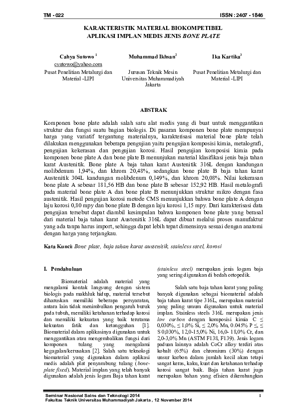 (PDF) Karakteristik Material Biokompetibel Aplikasi Implan Medis Jenis ...