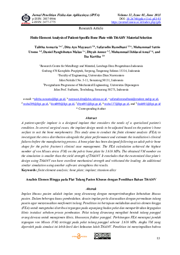 (PDF) Finite Element Analysis of Patient Specific Bone Plate with Ti6Al4V Material Selection ...