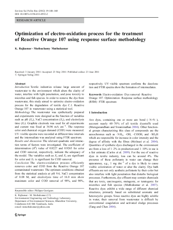 (PDF) Optimization of electro-oxidation process for the treatment of ...